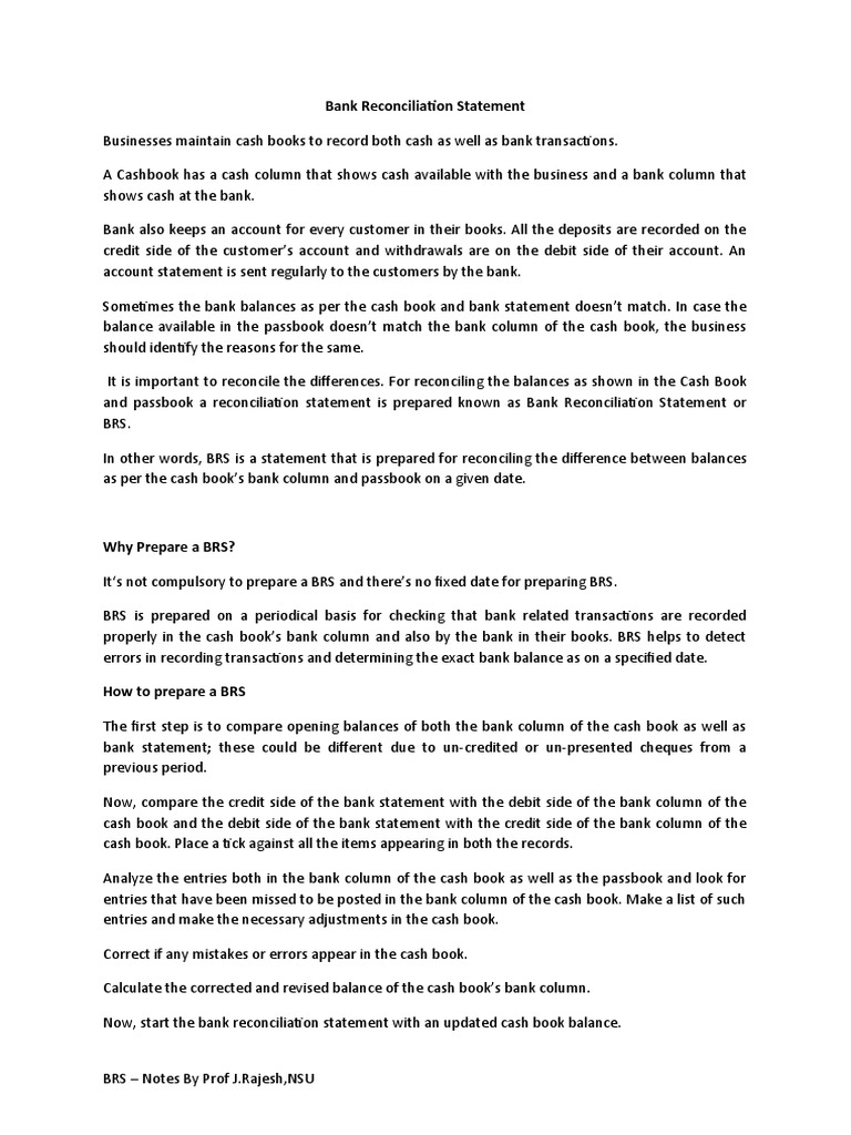 Bank Reconciliation Statement NOTES | PDF | Banks | Credit Card
