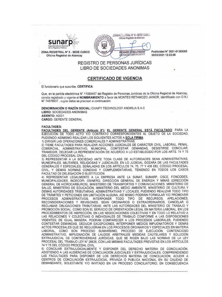 Certificado de Vigencia de Póder | PDF