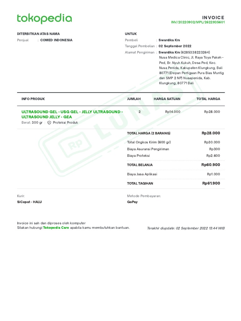 Invoice Jelly ECG - USG | PDF