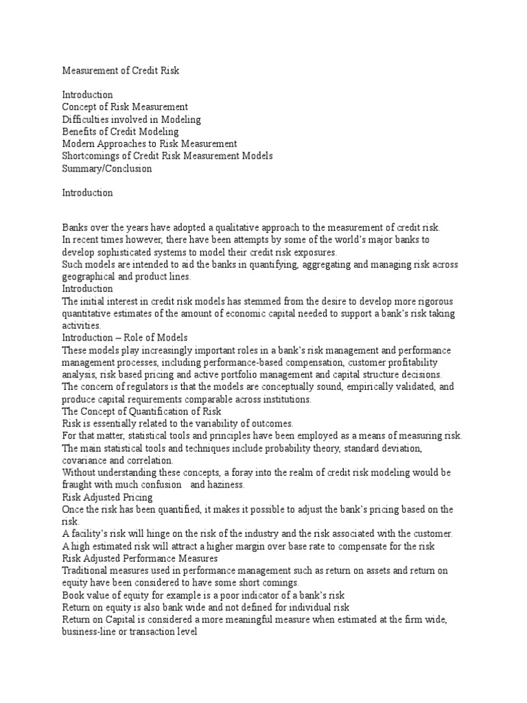 Chapter 4 D Measurement of Credit Risk | PDF | Risk | Financial Risk
