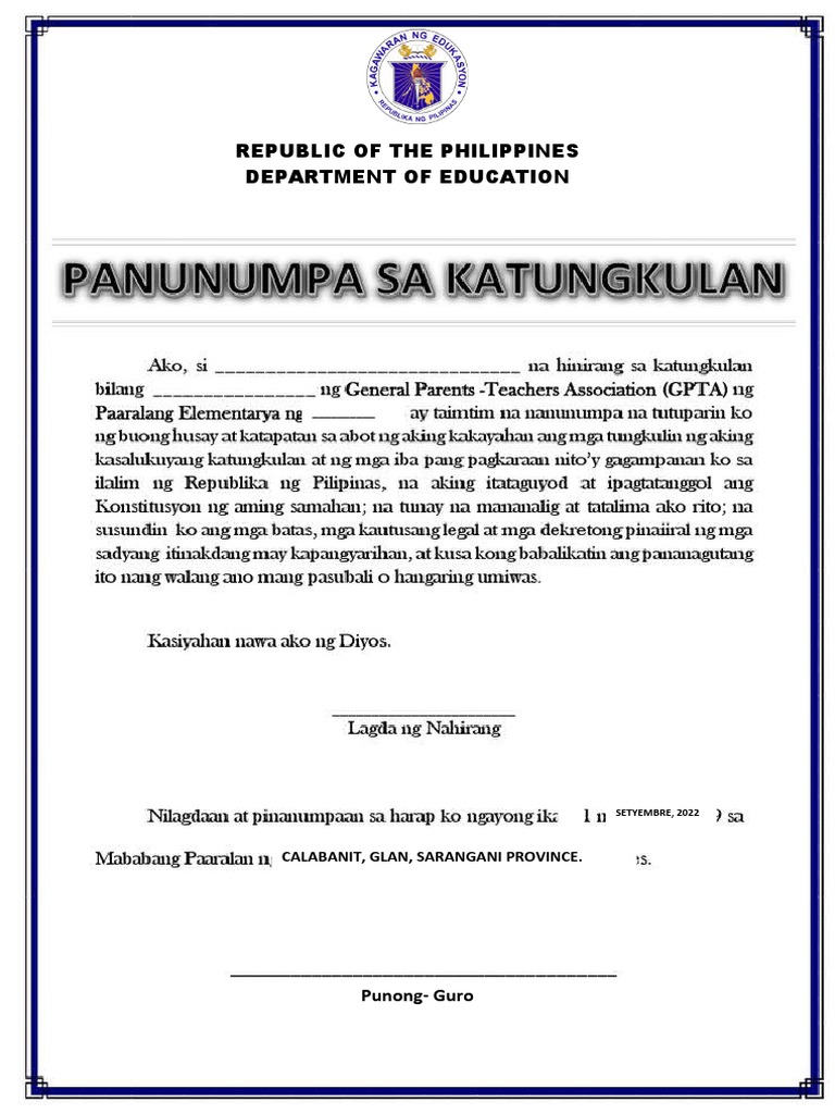 Panunumpa Guide Pta | PDF