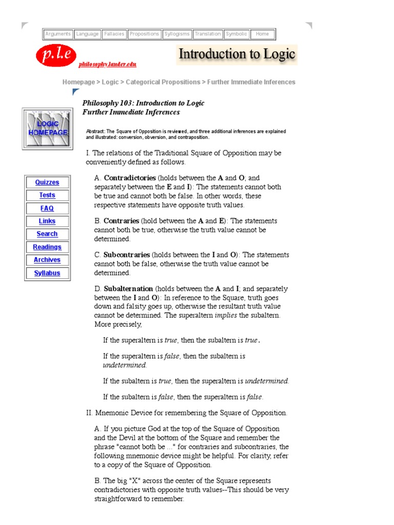 Immediate Inferences | PDF | Truth | Logic