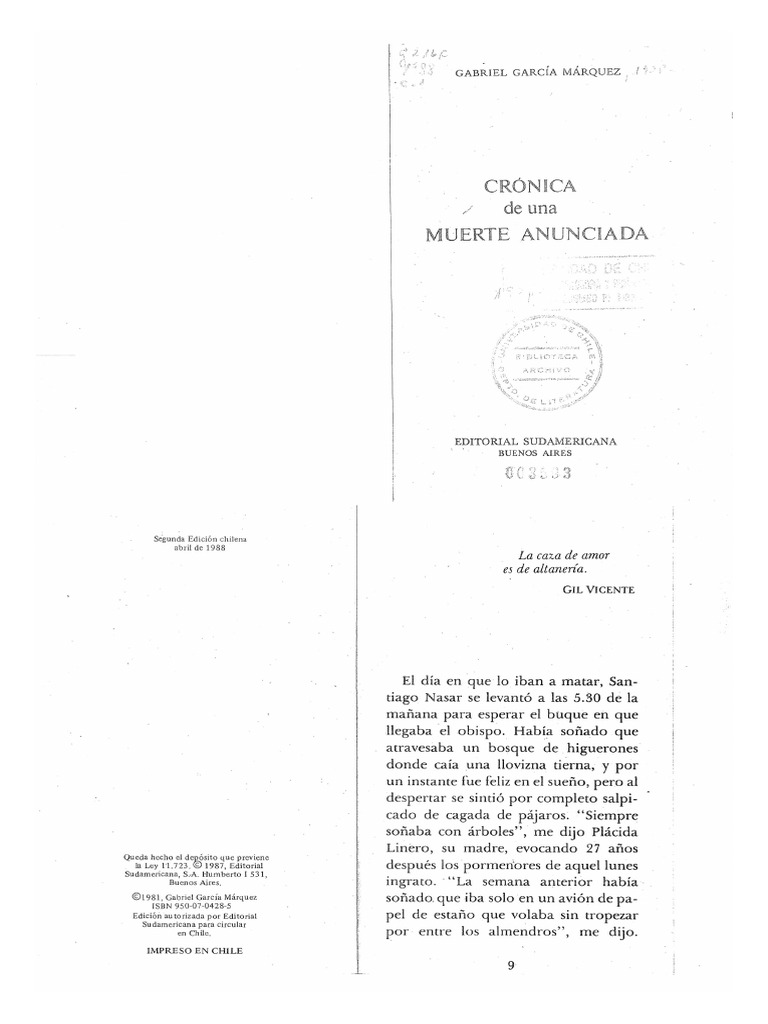 Crónica de Una Muerte Anunciada | PDF