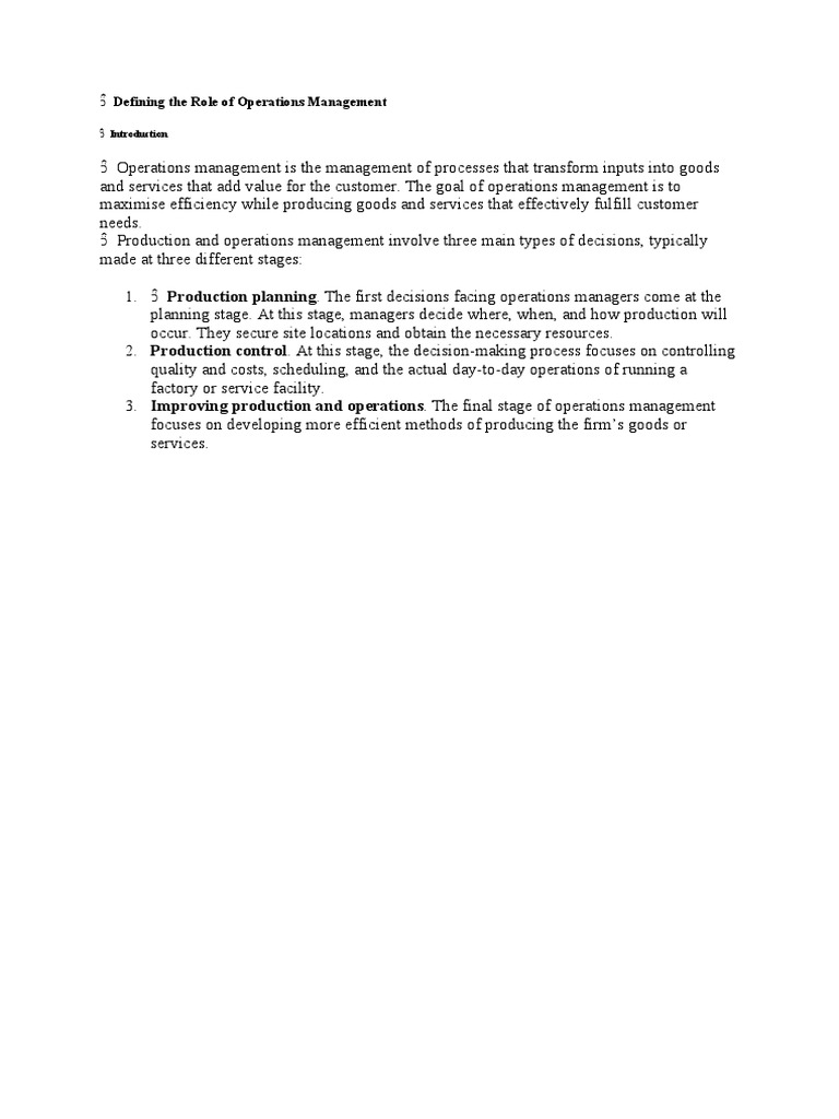 Role of Operations Management Explained | PDF
