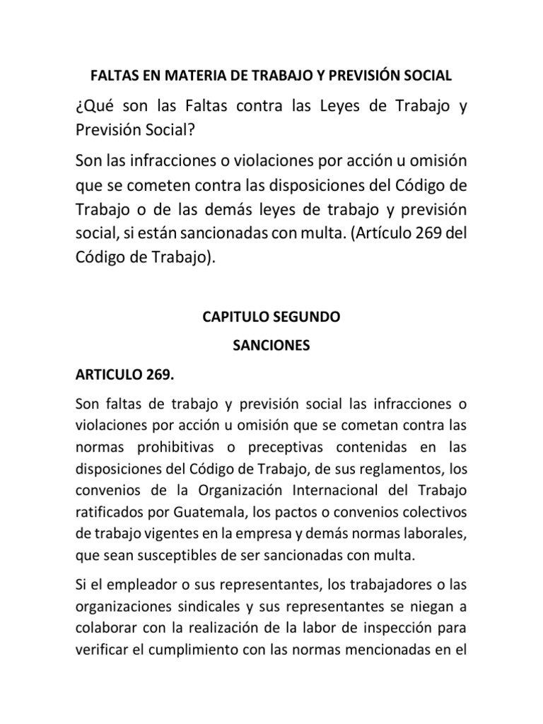 Faltas en Materia de Trabajo y Previsión Social | PDF | Multa (pena ...