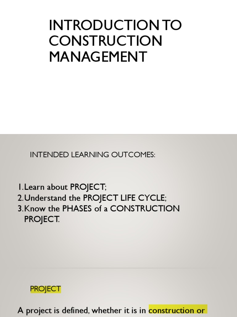 1.0 Introduction To Construction Management 1 | PDF | Project ...