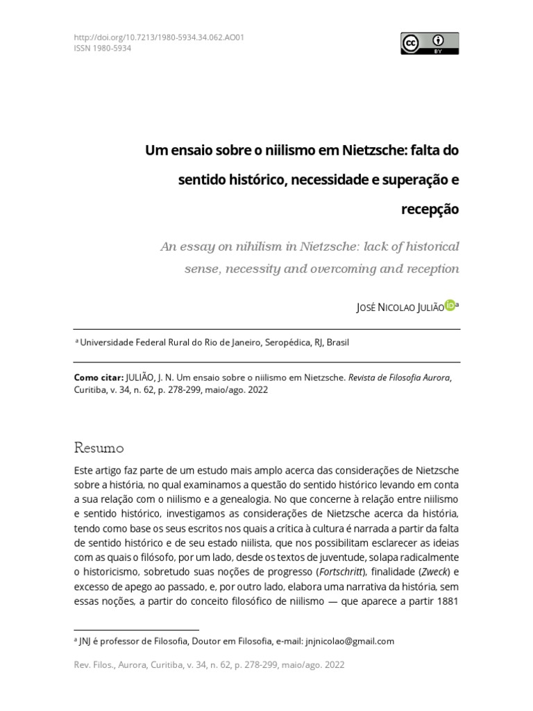 Niilismo e Sentido Histórico em Nietzsche | PDF | Niilismo | Friedrich ...