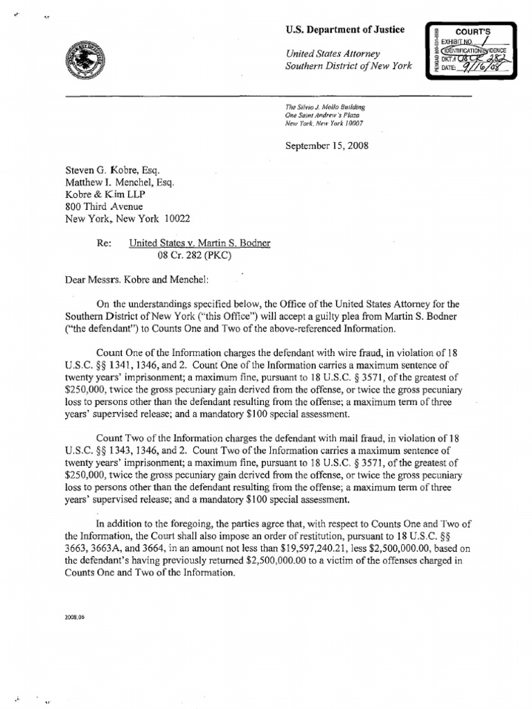 Martin Bodner Plea Agreement | PDF | United States Federal Sentencing ...