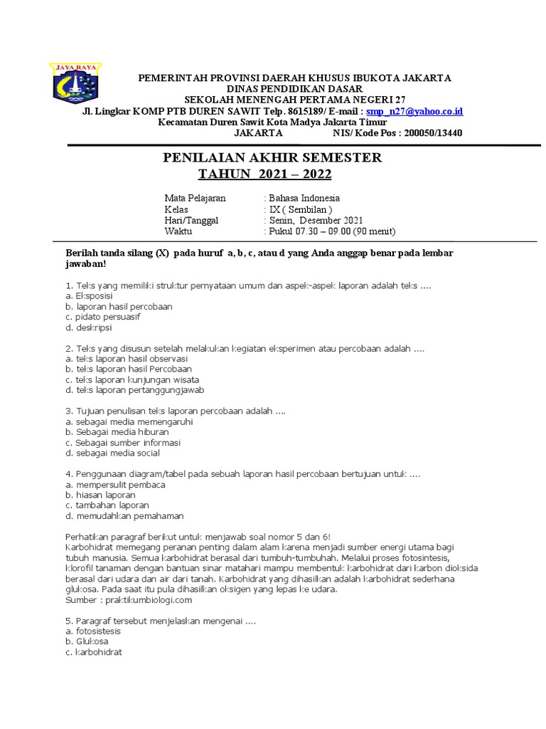 Soal Pas 9 Skrg-1 | PDF