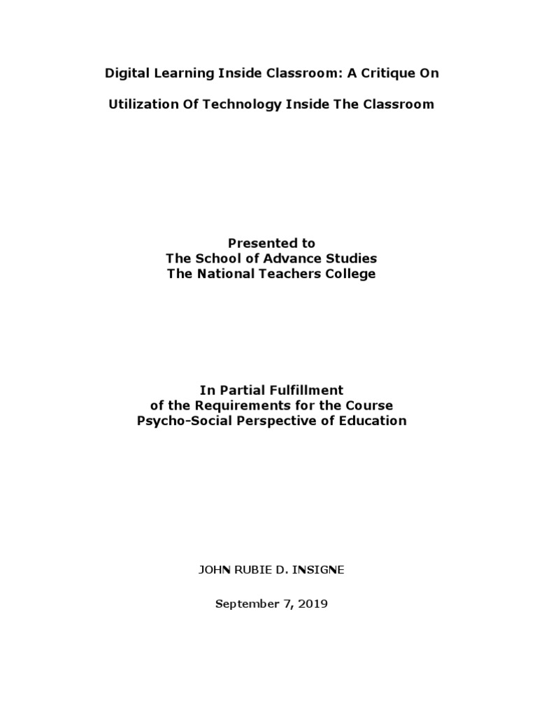 Digital Learning Inside Classroom Pdf Teaching Method Teachers