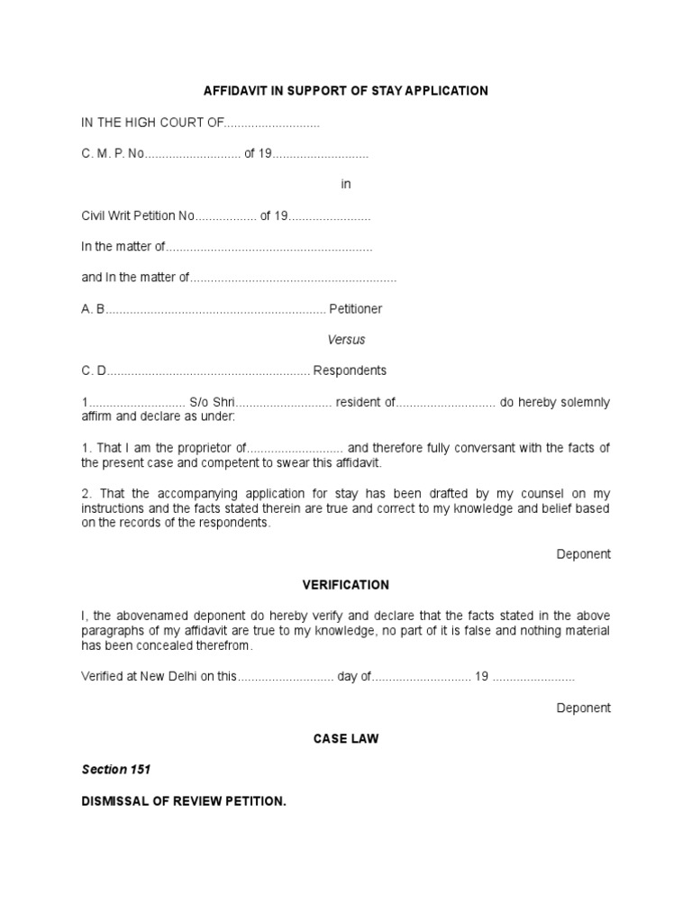 Affidavit in Support of Stay Application | PDF | Affidavit | Jurisdiction