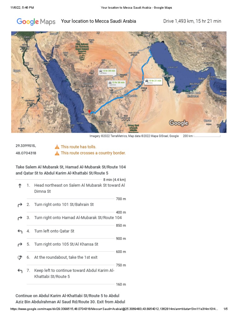 Your Location To Mecca Saudi Arabia - Google Maps | Download Free PDF ...