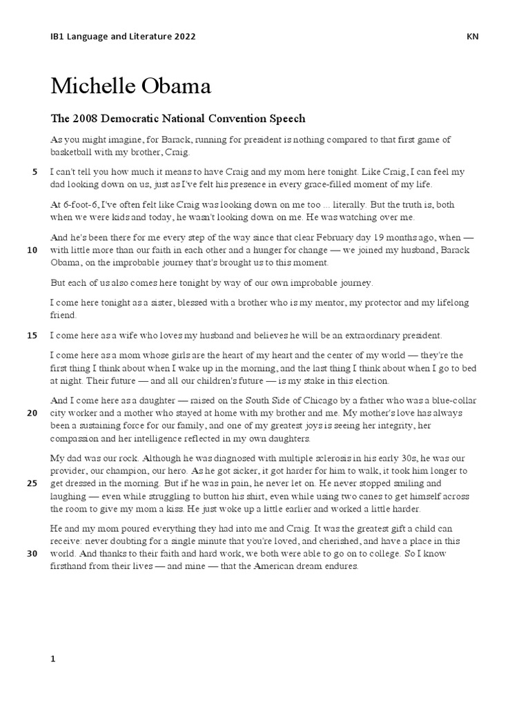 Michelle Obama - Convention Speech 2008 | PDF