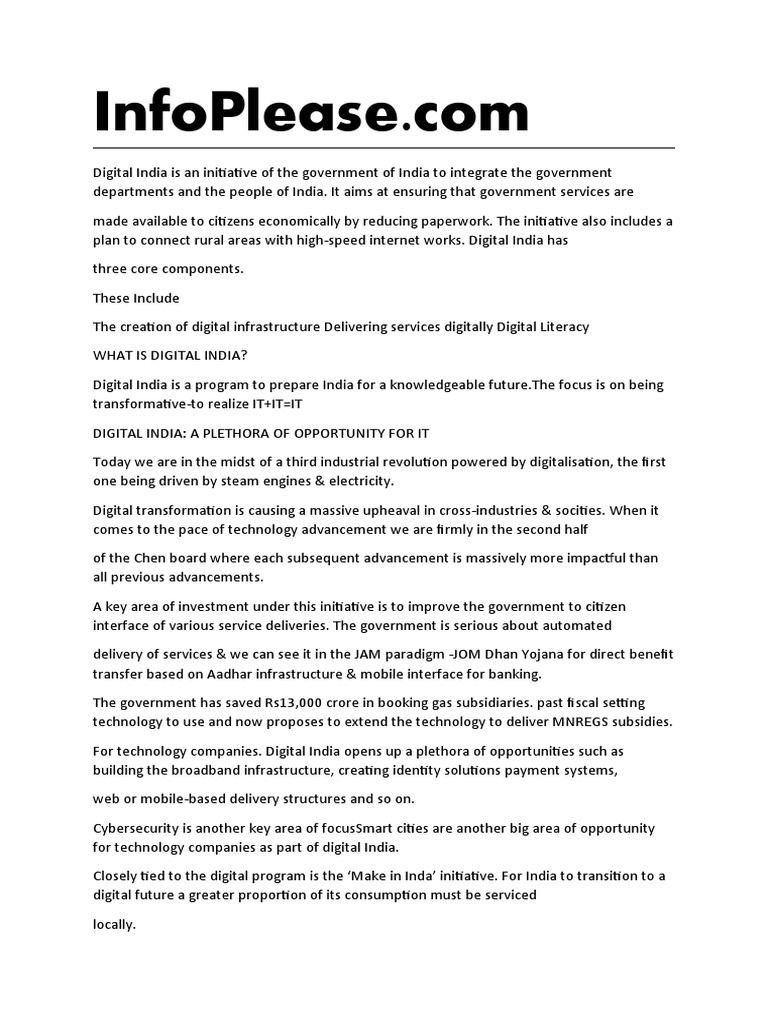 Digital India Class 12 Project | PDF | Internet Access | Infrastructure