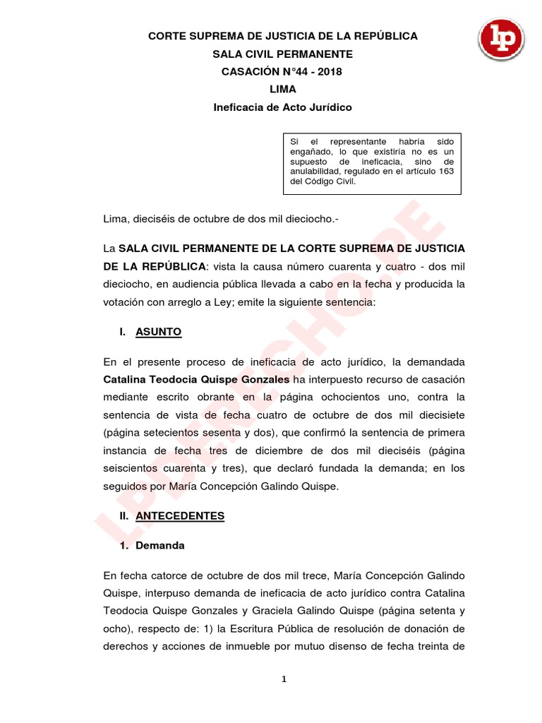 Casacion 44 2018 Lima LP | PDF | Debido al proceso | Sentencia (ley) Casacion 44 2018 Lima LP | PDF | Debido al proceso | Sentencia (ley)