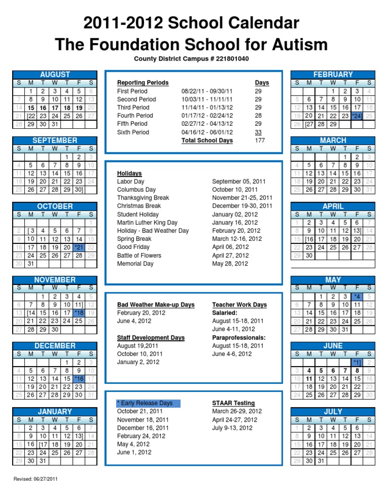 2011-2012 Calendar FSA | PDF