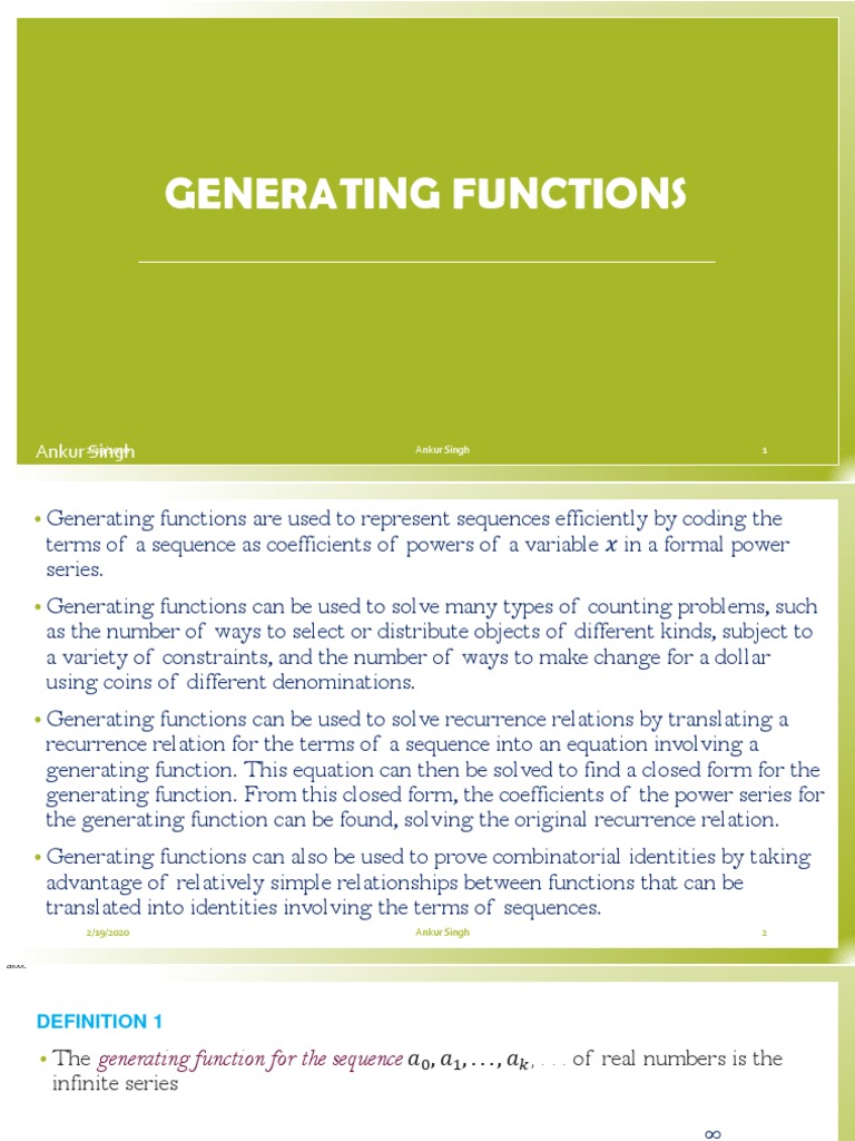 Generating Functions | PDF | Series (Mathematics) | Power Series