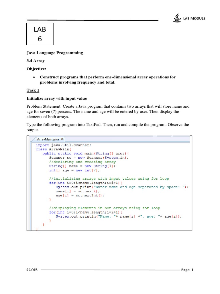 Java Array Lab Module Pdf Array Data Structure Computer Program 0814