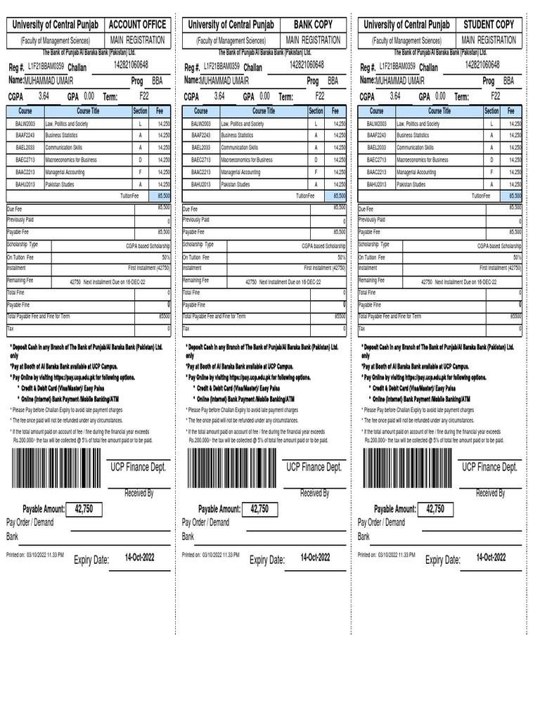 Ucp Challan Foam | PDF | Credit Card | Fee
