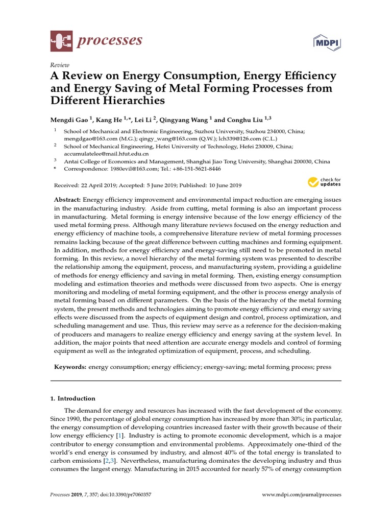 A Review On Energy Consumption, Energy Efficiency and Energy Saving of Metal Forming Processes ...
