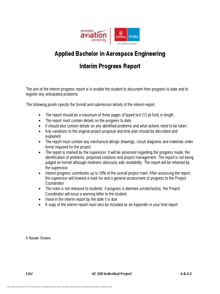 Interim Progress Report Example