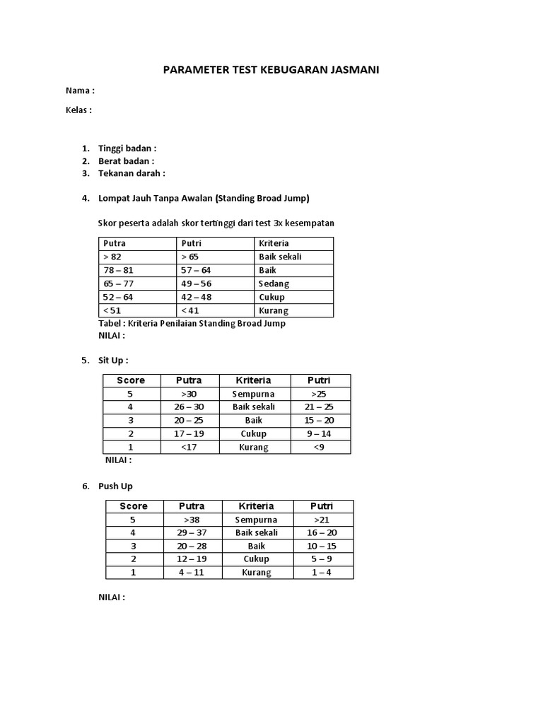Parameter Tes Kebugaran Jasmani | PDF