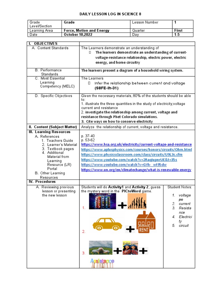 Lesson Plan in Ohms Law - 10.10.2022 | PDF | Electrical Resistance And ...