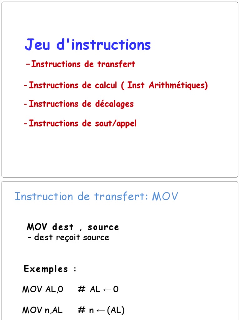 Instructions de transfert et arithmétiques | PDF | Biens manufacturés ...