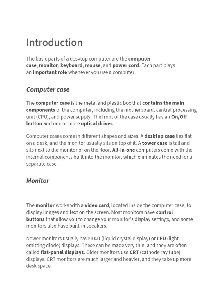 Basic Desktop Computer Parts Explained | PDF | Computer Monitor | Input/Output
