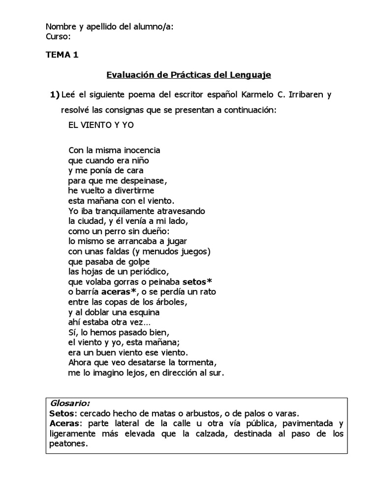 Evaluación de Prácticas Del Lenguaje Poesía y Análisis Sintáctico | PDF ...