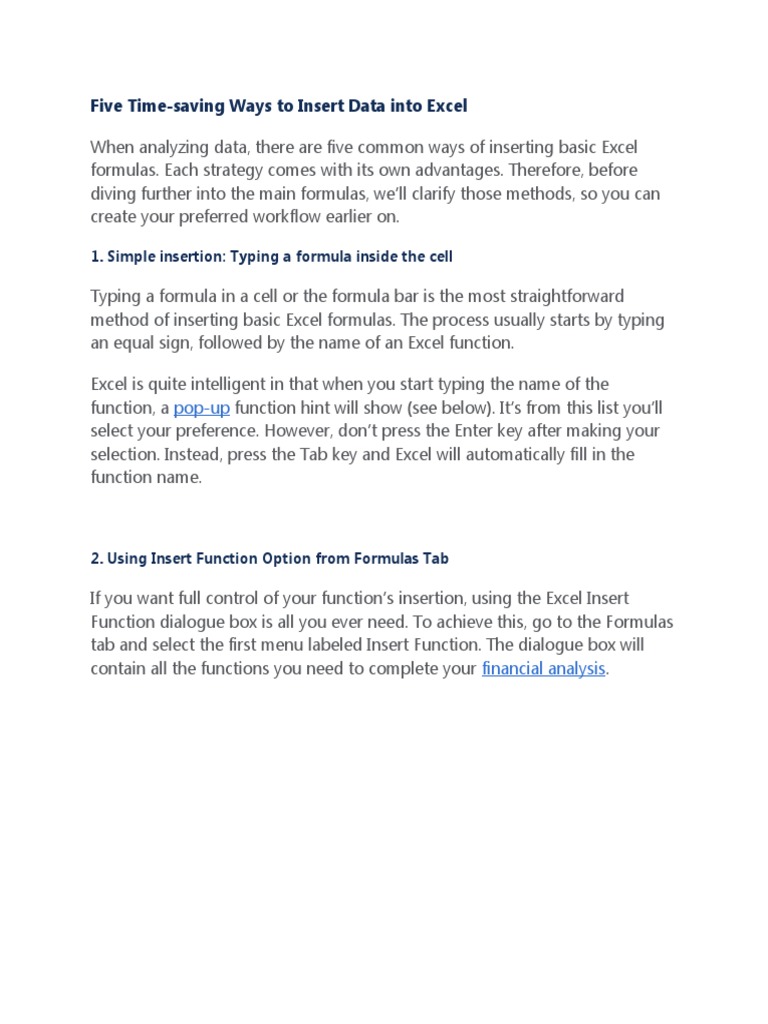 Five Time-Saving Ways To Insert Data Into Excel | PDF