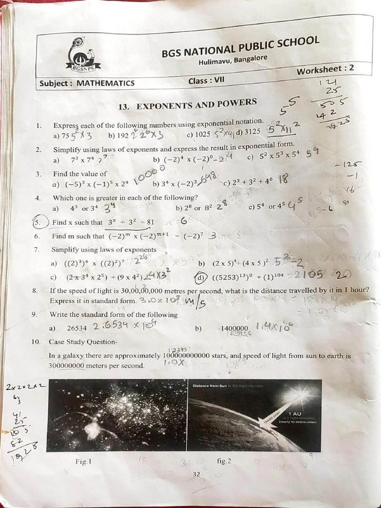 Grade 7 Math: Exponents & Powers | PDF | Milky Way | Exponentiation