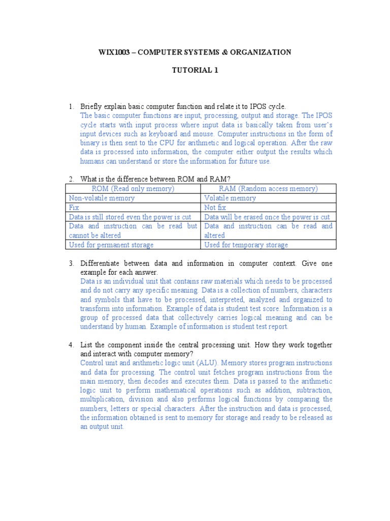 Tutorial 1 | PDF | Computer Data Storage | Central Processing Unit