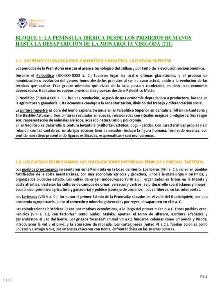 Bloque 1: La Península Ibérica Desde Los Primeros Humanos Hasta La Desaparición de La Monarquía ...