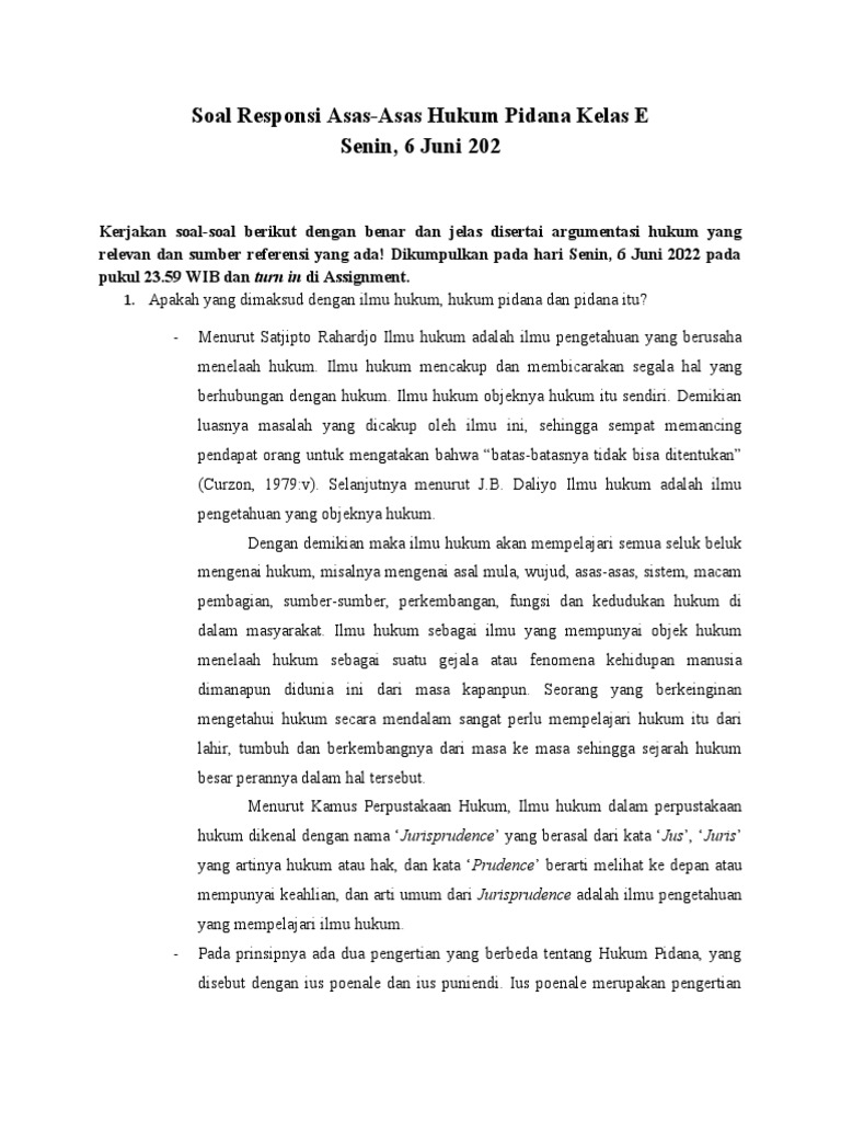 Responsi Asas-Asas Hukum Pidana | PDF | Ilmu Sosial