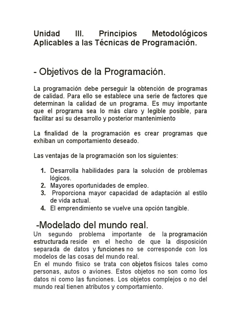 Unidad III Principios Metodológicos Aplicables A Las Técnicas de Programación | PDF | Algoritmos ...