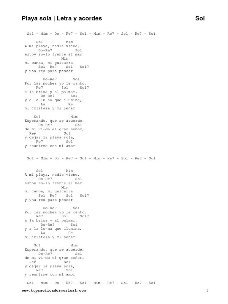 Playa Sola - Letra y Acordes - Sol | PDF | Arte | Poesía