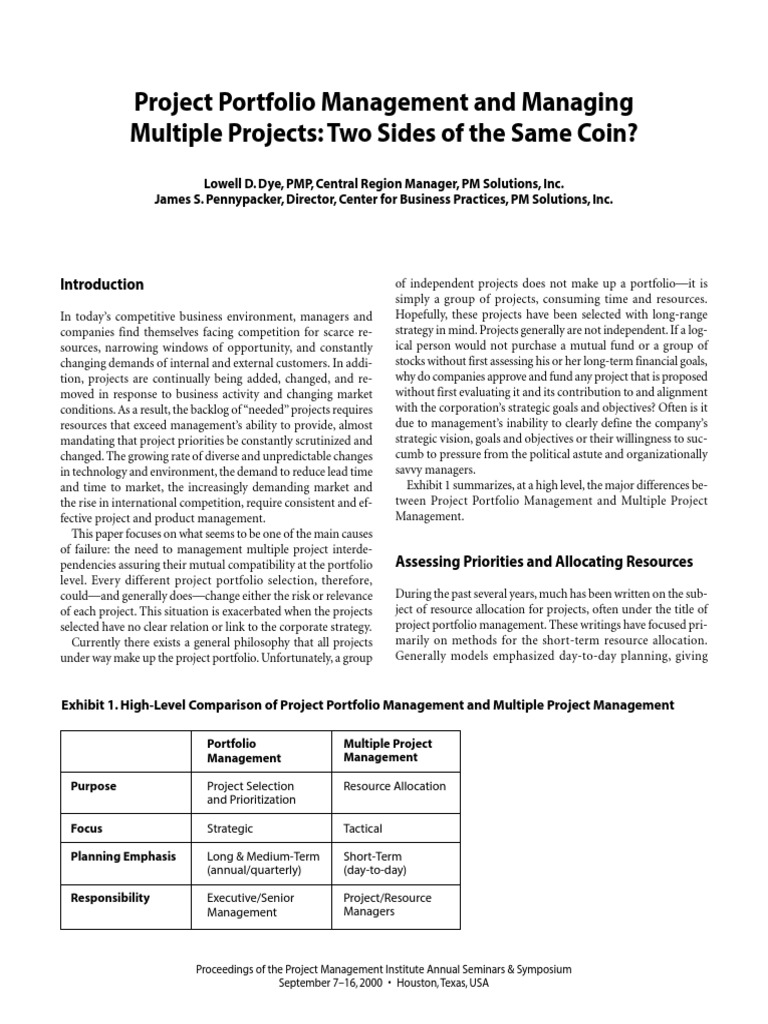 Project Portfolio Management and Managing Multiple Projects-Two Sides ...