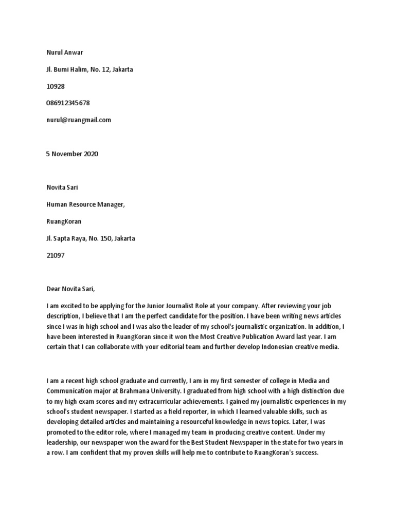 Example of Job Application Letter | PDF