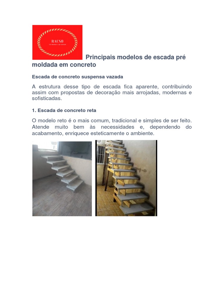 Racso Principais Modelos de Escada Pre Moldada em Concreto | PDF