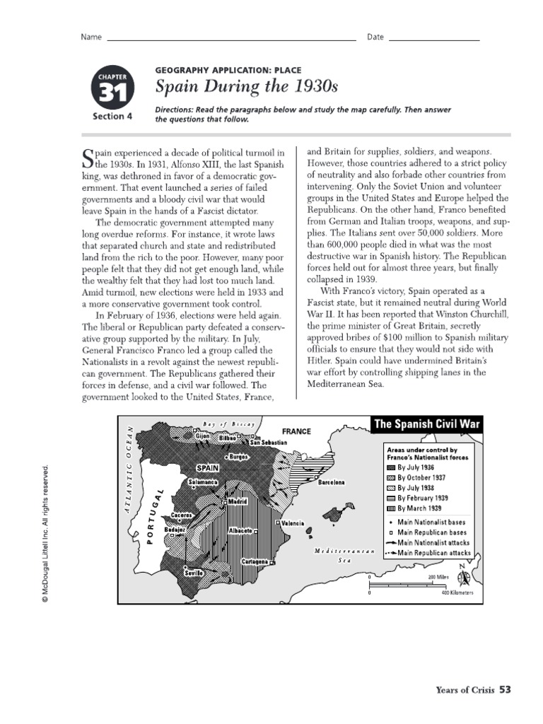 Spanish Civil War Worksheet | PDF