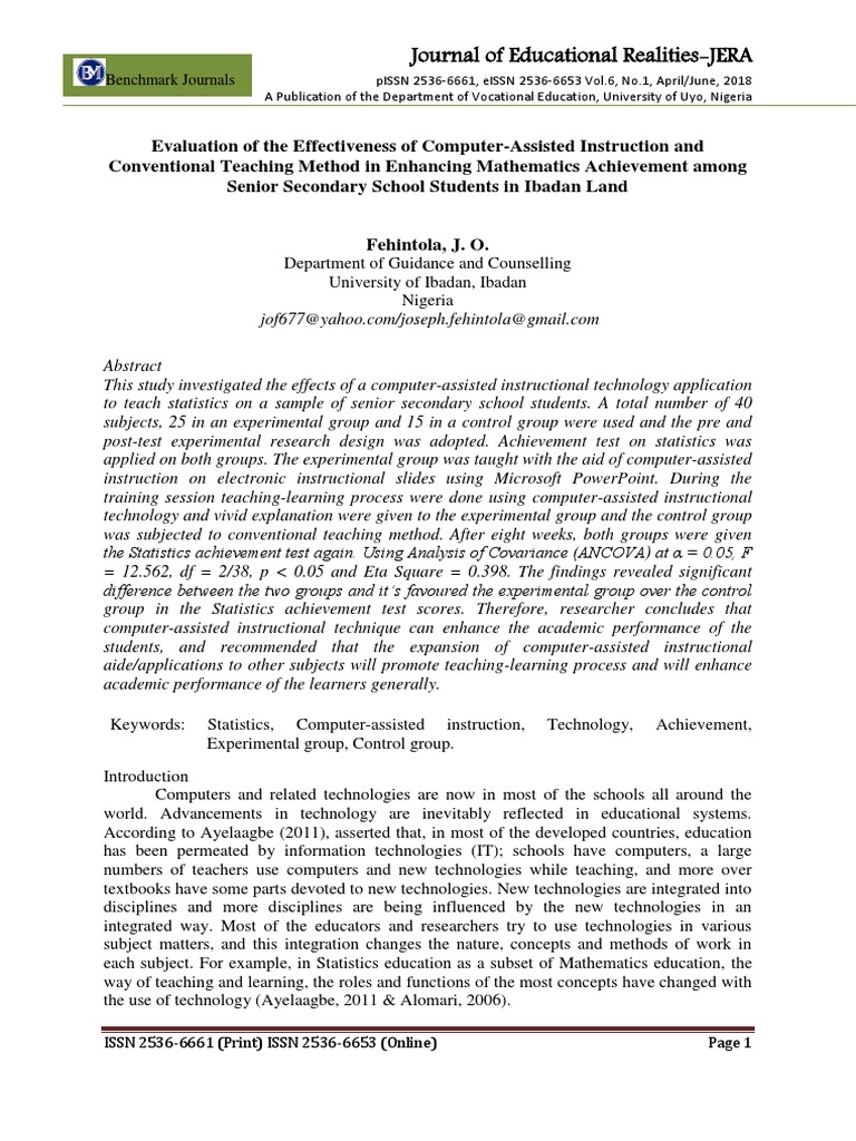 Evaluation of The Effectiveness of Computer-Assisted Instruction | PDF ...