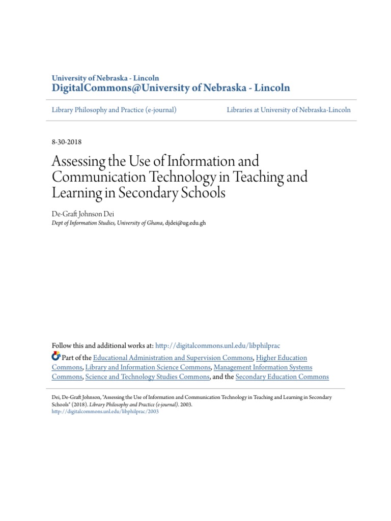 Assessing The Use of ICT in Teaching Amd Learning | PDF | Educational ...