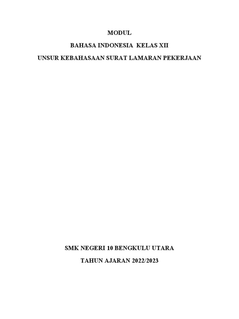 Modul Bahasa Indonesia Kelas Xii Unsur Kebahasaan Surat Lamaran ...