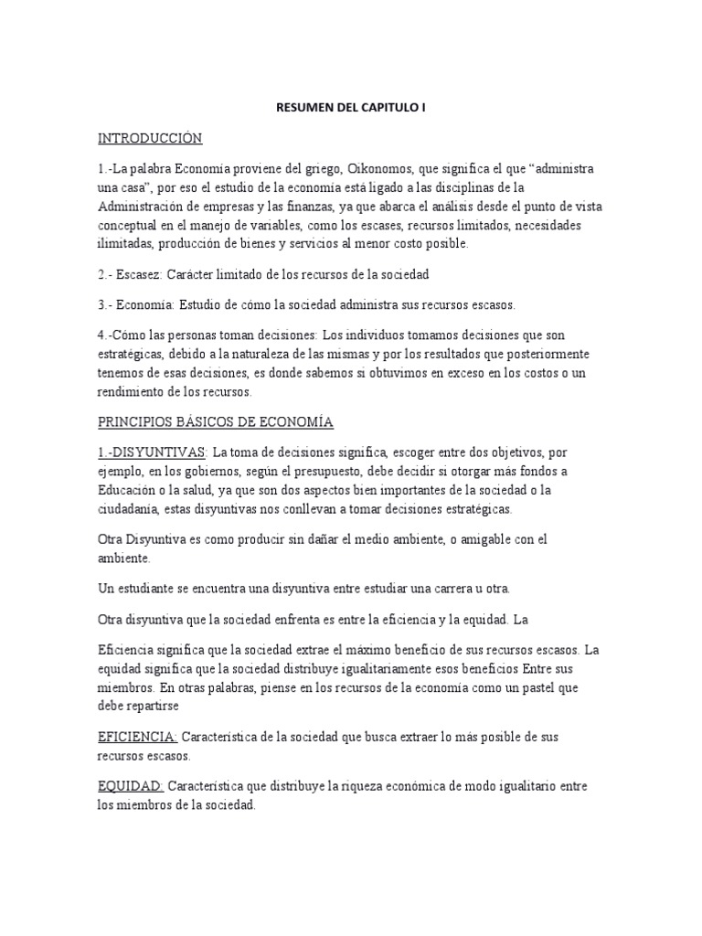 Análisis de los principios económicos fundamentales descritos en el resumen del Capítulo I | PDF ...