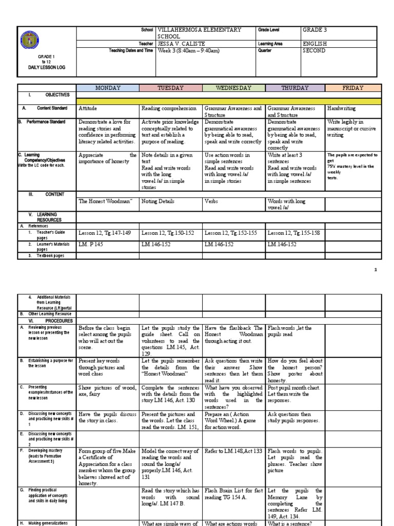 Grade 3 DLL ENGLISH 3 Q2 Week 3 | PDF | Literacy | English Language