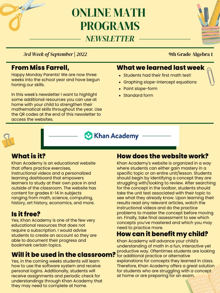 Parent Newsletter 1 | PDF | Equations | Mathematics