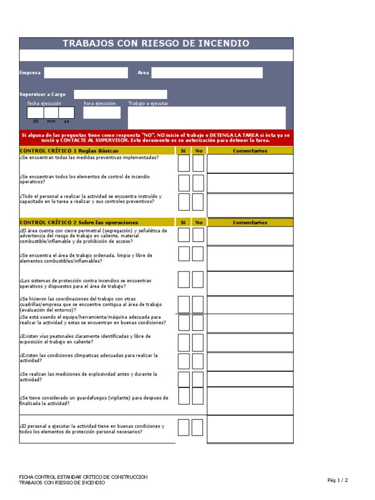 FICHA ECC Trabajos Con Riesgo de Incendio MAPA | PDF
