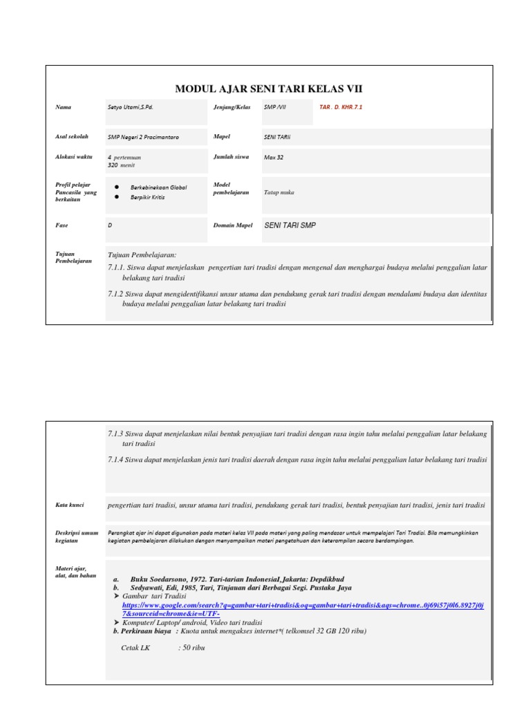Modul Ajar Tahap I (2 Pracimantoro) | PDF | Seni