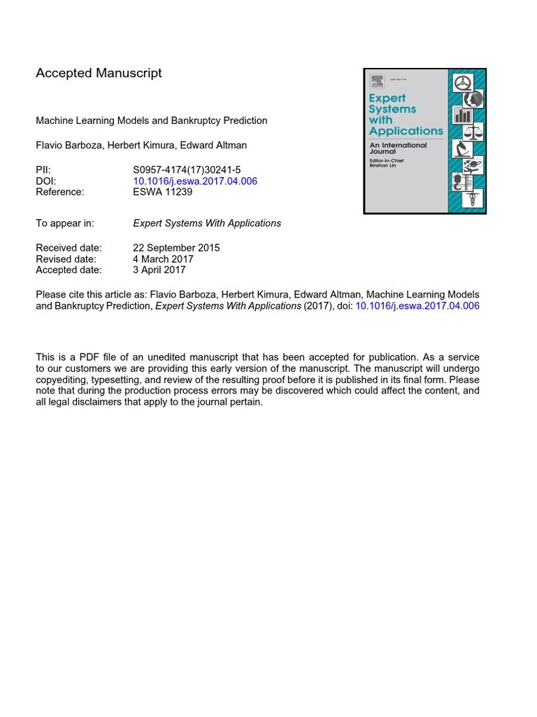 Machine Learning Models and Bankruptcy Prediction | PDF | Machine Learning | Receiver Operating ...